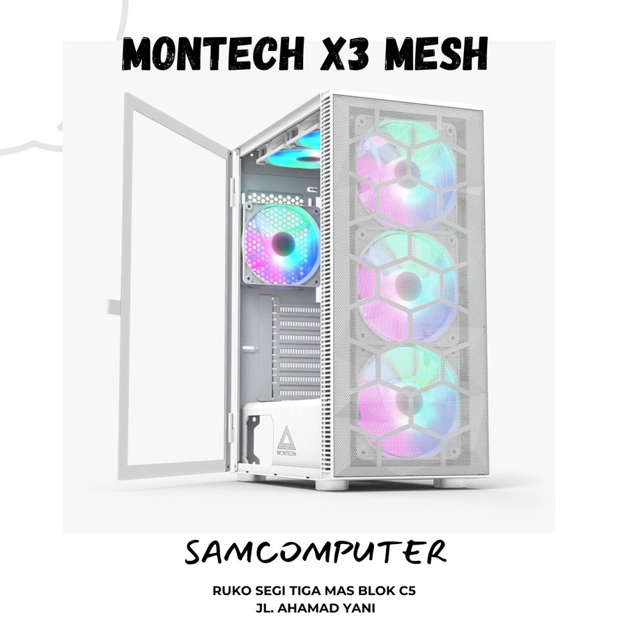 Montech X3 MESH WHITE ATX TEMPERED GLASS PC CASE CASING GAMING CHASSIS ...