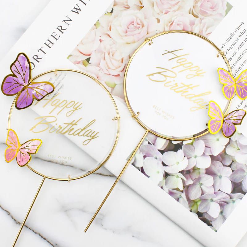 Transparent Round Cake Topper - Aesthetic Butterfly Birthday Cake ...