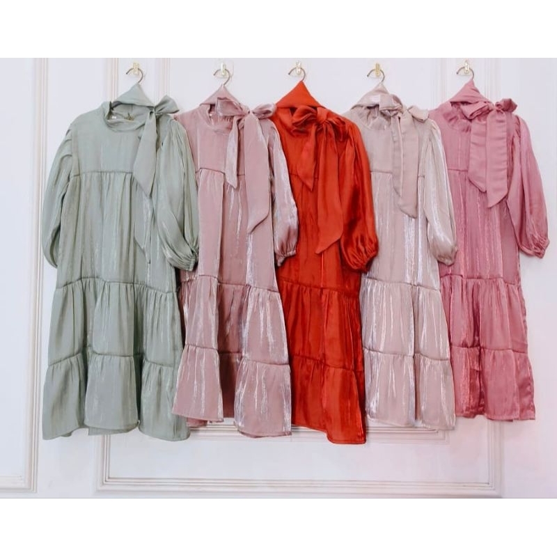 Couple mom & kids gamis dress shimmer silk free hijab | Shopee Malaysia