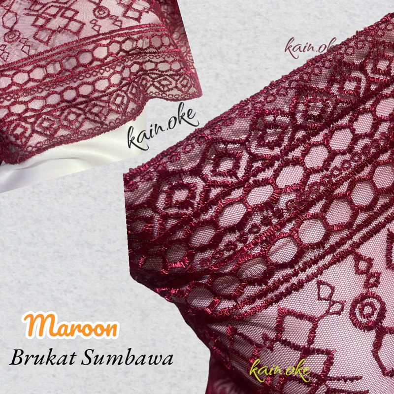 1⁄2 meter sumbawa motif MAROON PREMIUM Brukat Fabric / Brocade Kebaya ...