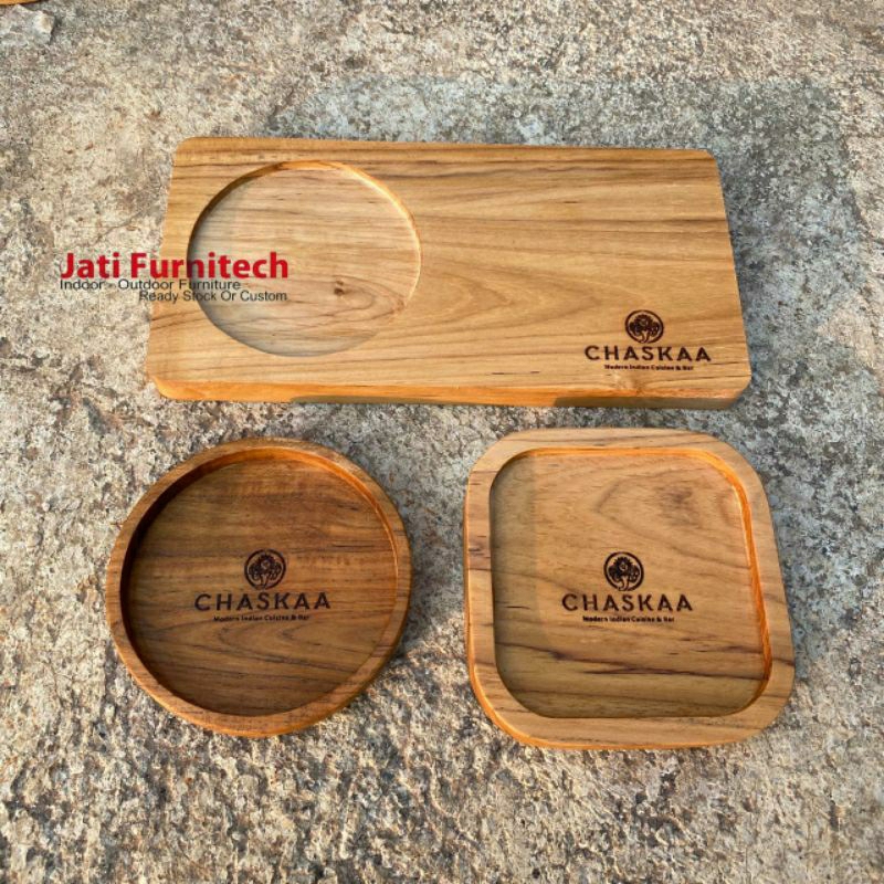 KAYU Coasters - solid teak wood - can be custom engraved with names ...