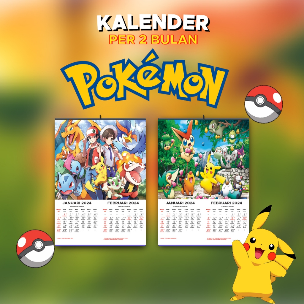 Pokemon Pikachu Wall Calendar 2024 6 Sheet Clamps | Shopee Malaysia