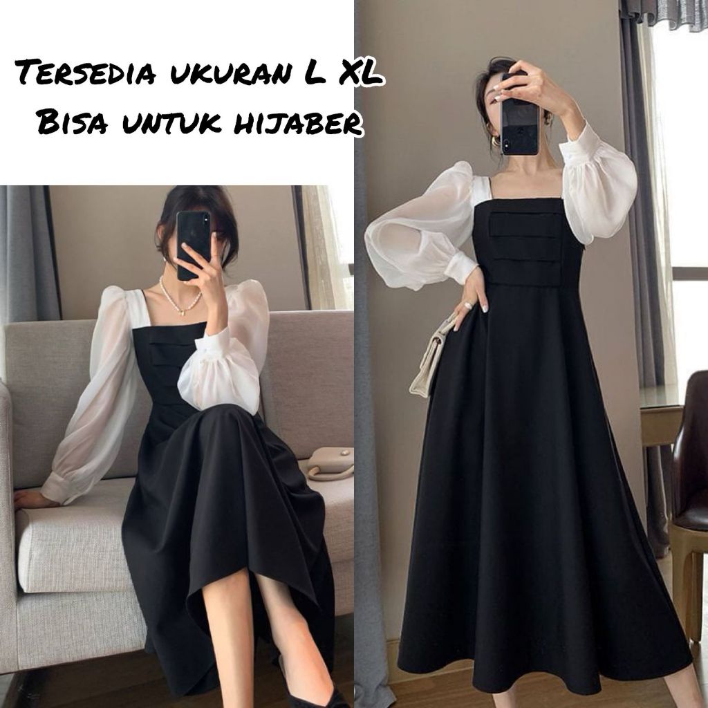 MERAH Long Sleeve Midi Dress Korean Look Fashion Women's Long Sleeve ...