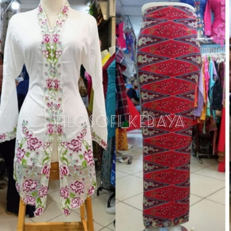 KATUN Realpict encim kebaya suit with tulip flower motif // embroidered ...