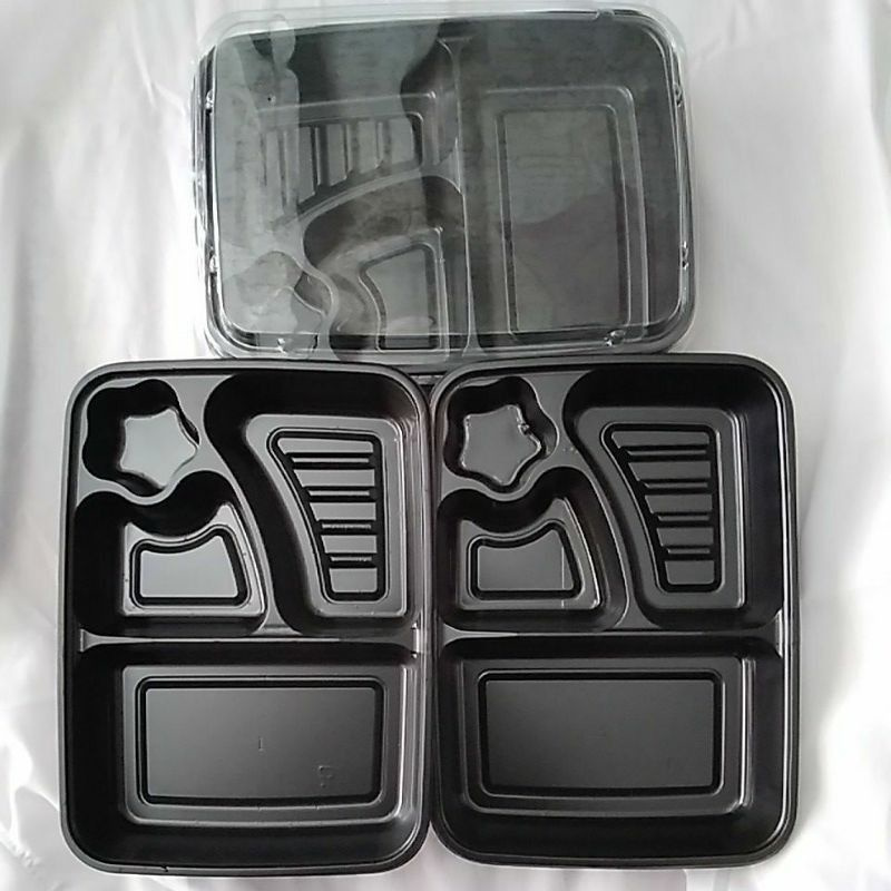 [10 pcs+Lid] 4-Section Plastic Bento Mica + Lid / 4-Section Black Bento ...