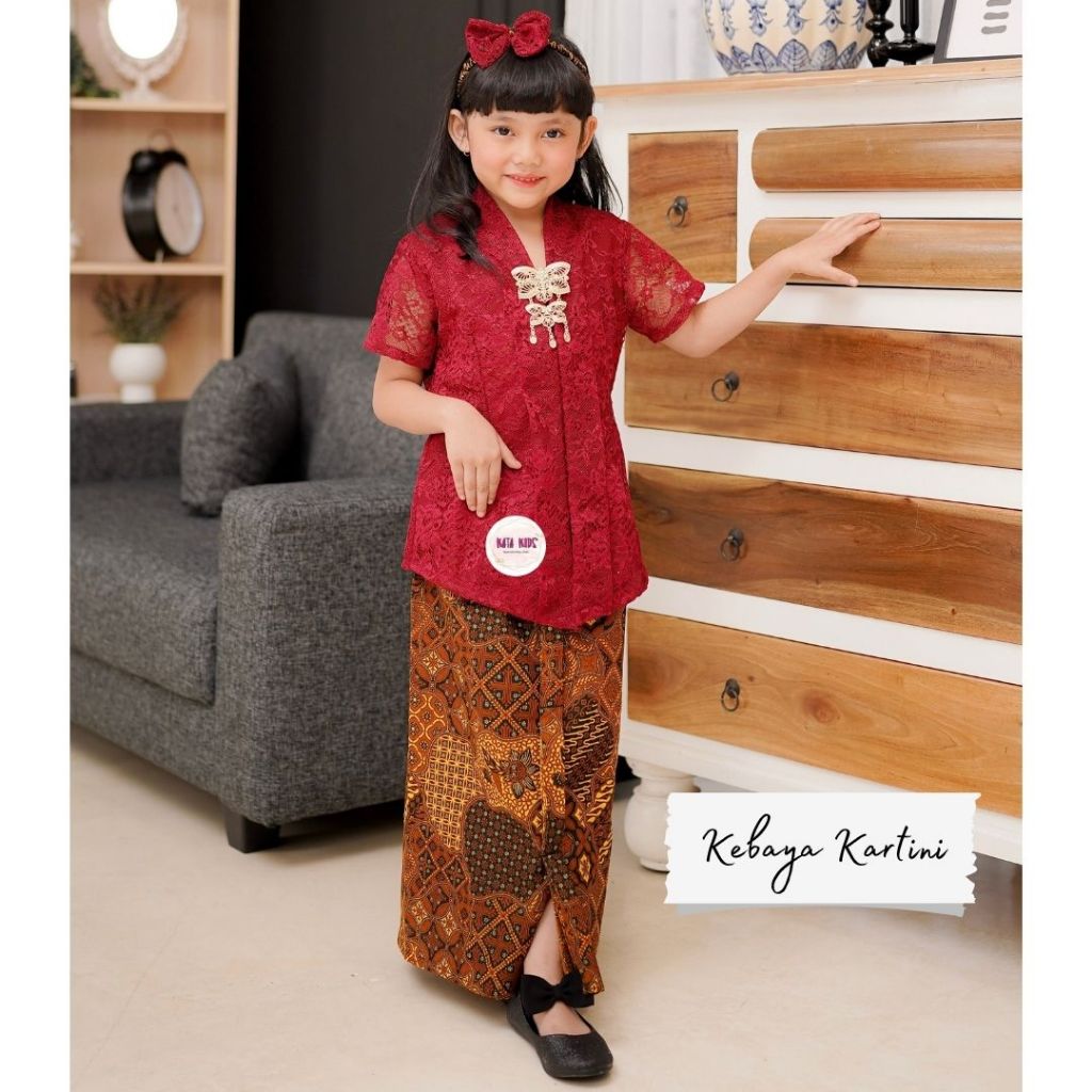 Children's Kebaya Suit/Kartini Kebaya Short Top Brown Long Skirt | Shopee Malaysia