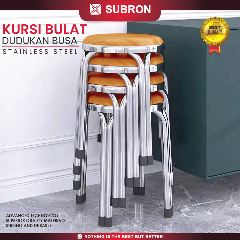 Seradia Round Chair High Foam Seat Stainless Cafe Meatball Versatile ...