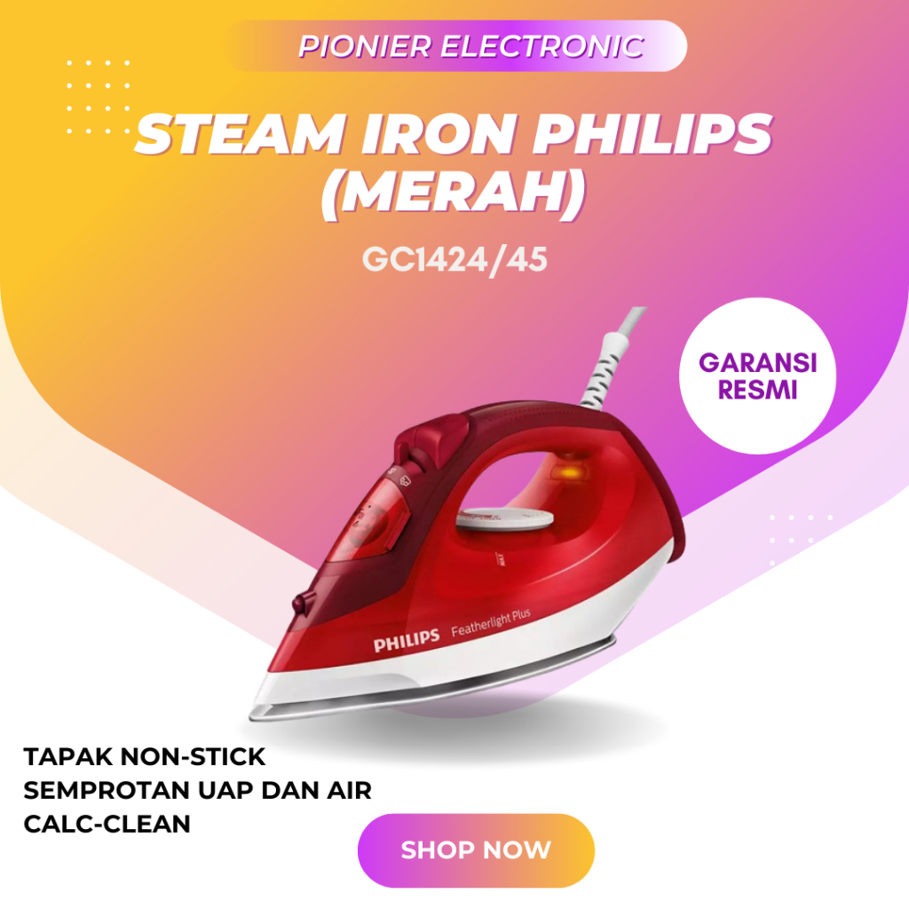 MERAH Philips STEAM IRON (Red) STEAM IRON Type GC1424/45 Official ...