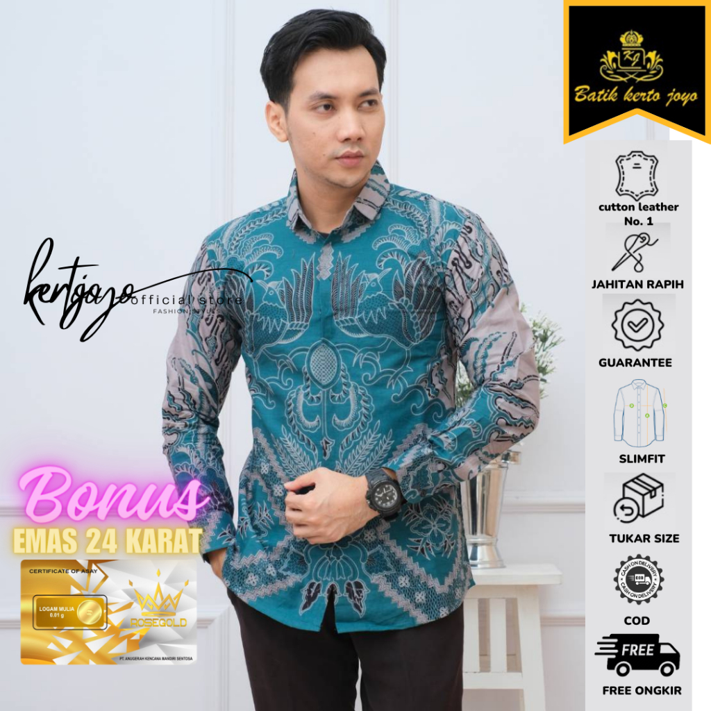 KEMEJA Batik Solo Men modern Slimfit batik Shirt Men premium Long ...