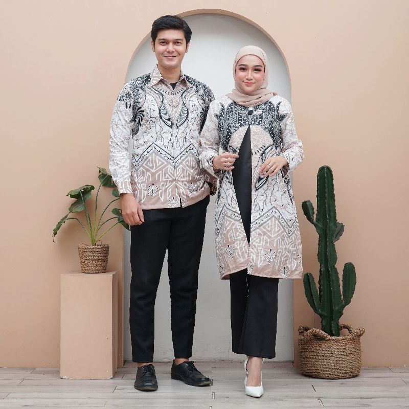 Batik Couple - Sania Ruffle Batik Couple Modern Batik Shirt Couple ...