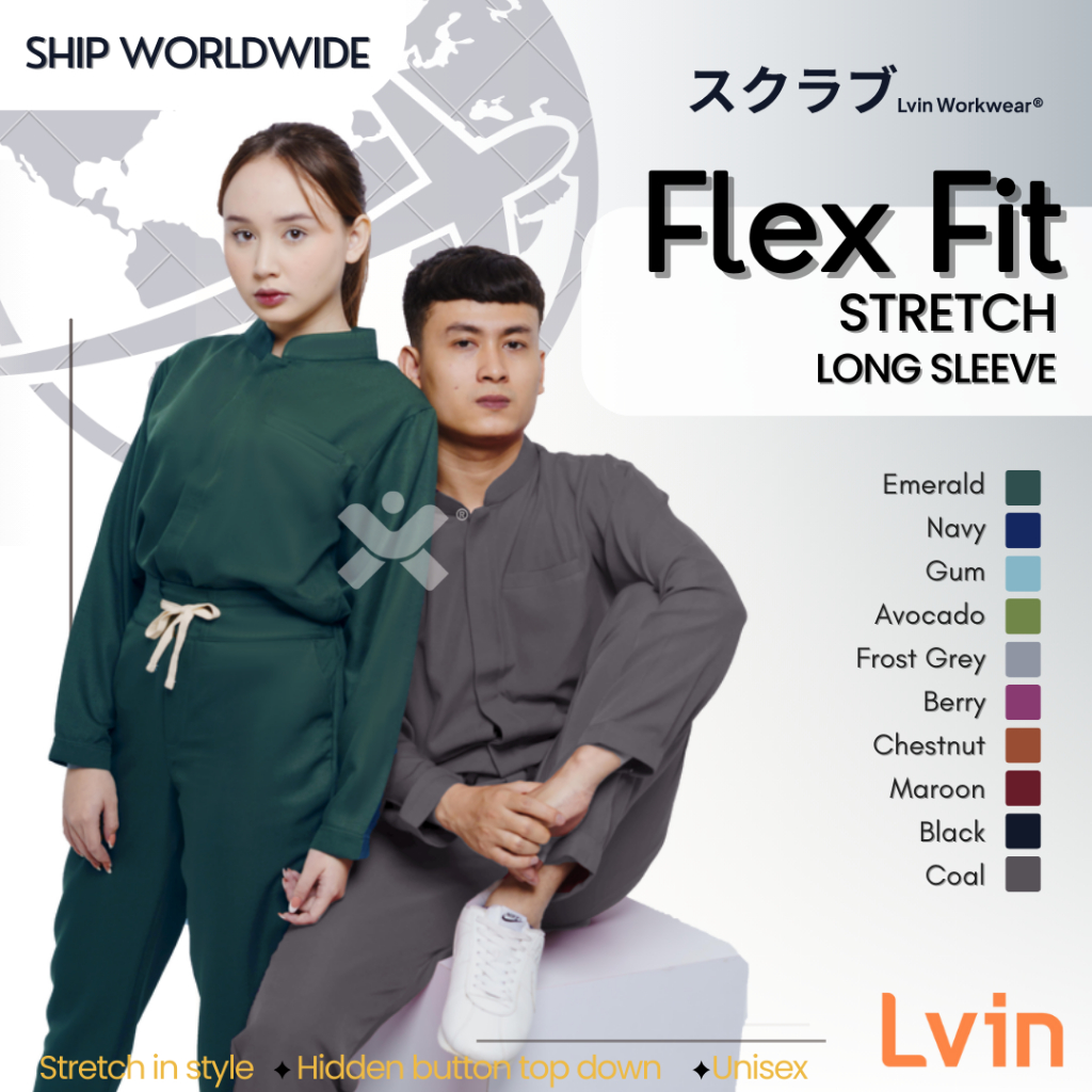 Lvin] Flex Fit - Baju SCRUB MEDICAL SCRUB SUIT DOCTOR'S SCRUB FOR MAN ...