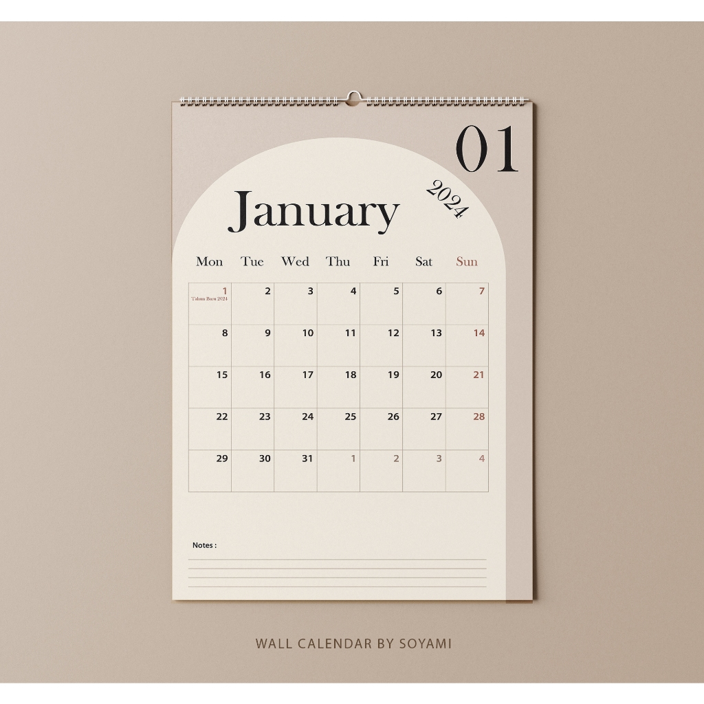 A3 Oval Earth Tone 2025 Aesthetic Premium Quality Spiral Wall Calendar ...