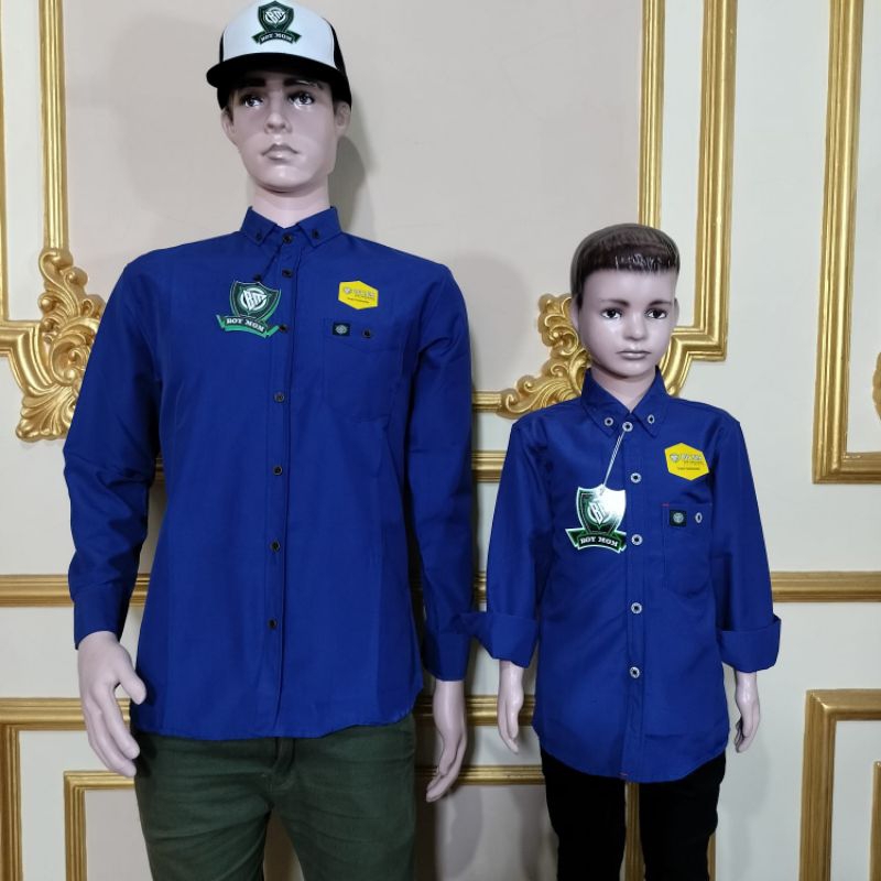 KEMEJA Bca Blue Long Sleeve Father And Son couple Plain Shirt | Shopee ...