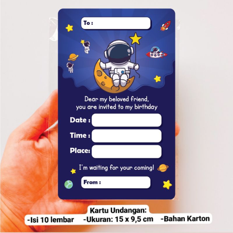 Space ASTRONAUT INVITATION CARD PLANET BINTANG ROCKET BIRTHDAY CONTAINS ...