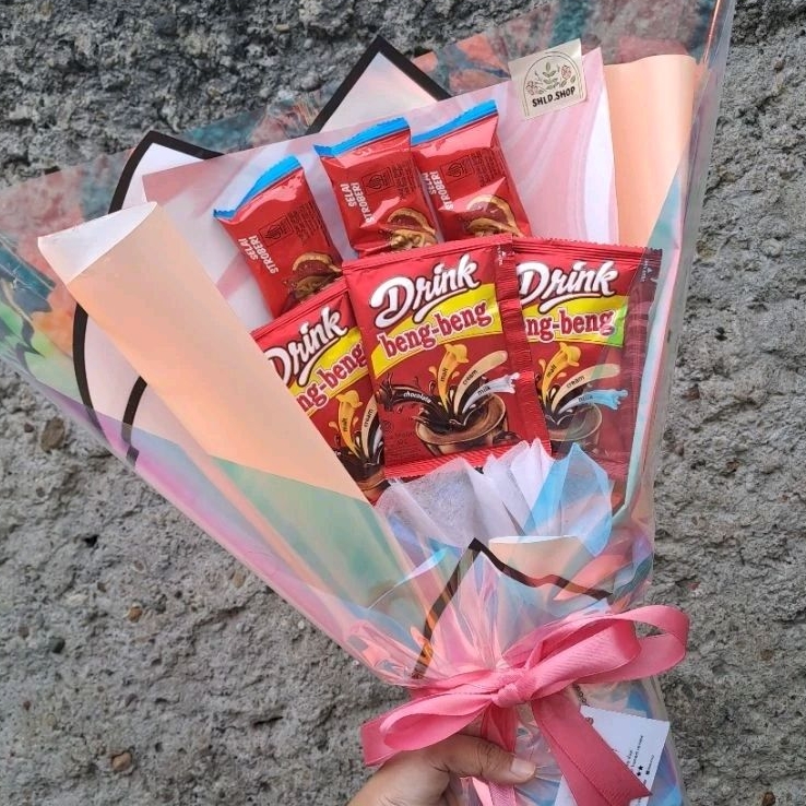 Snack Bucket contains 6, beng-beng sachet variants and olay slai, can ...