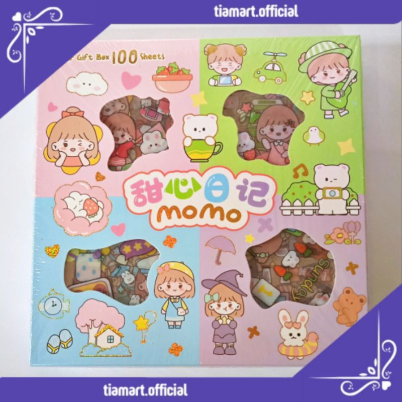 [PCS] 100 Sheets Rainbow Cartoon Motif Cute Character Momo Sticker Set ...