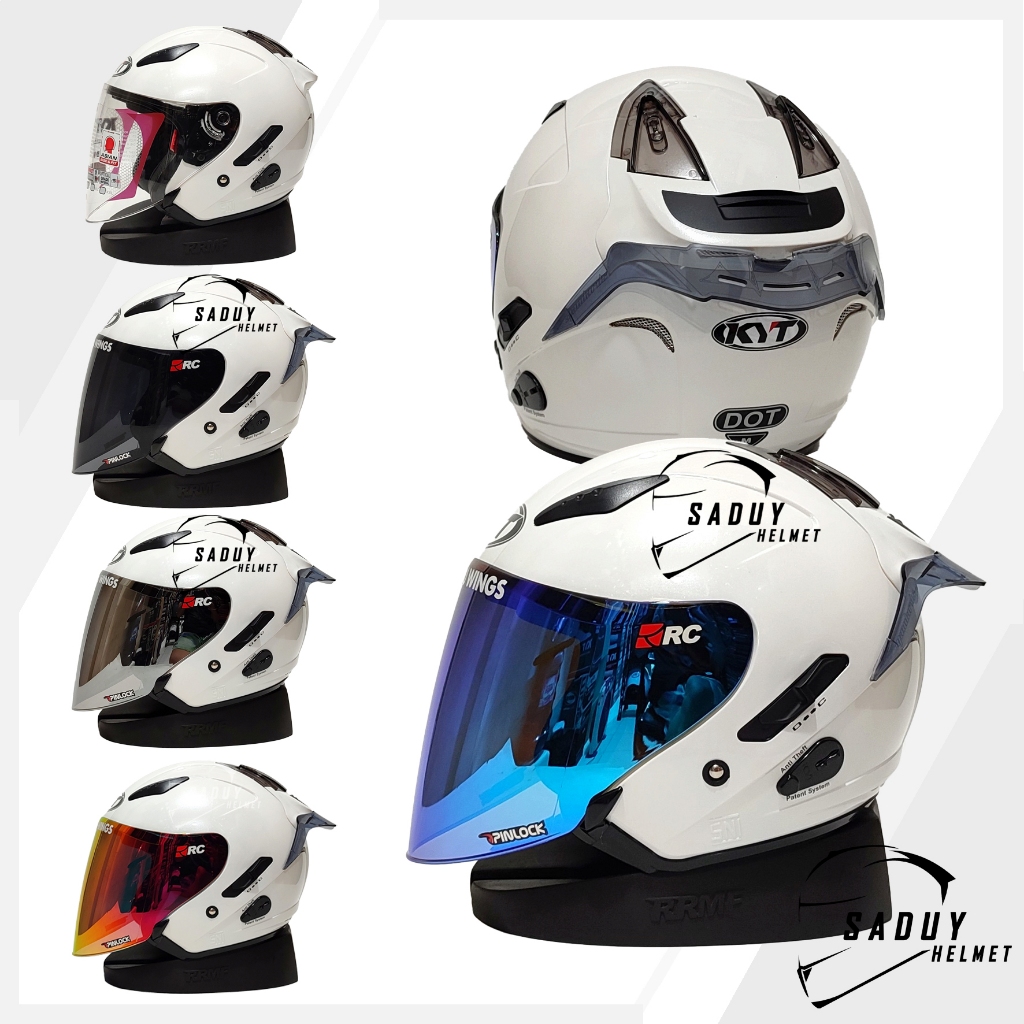 KYT GALAXY FLAT R WHITE - KYT HALF FACE DOUBLE VISOR HELMET | Shopee ...