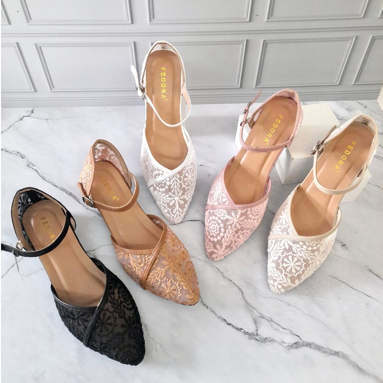 [FEDORA] Calista heels - Women's 3cm lace heel sandals | Shopee Malaysia