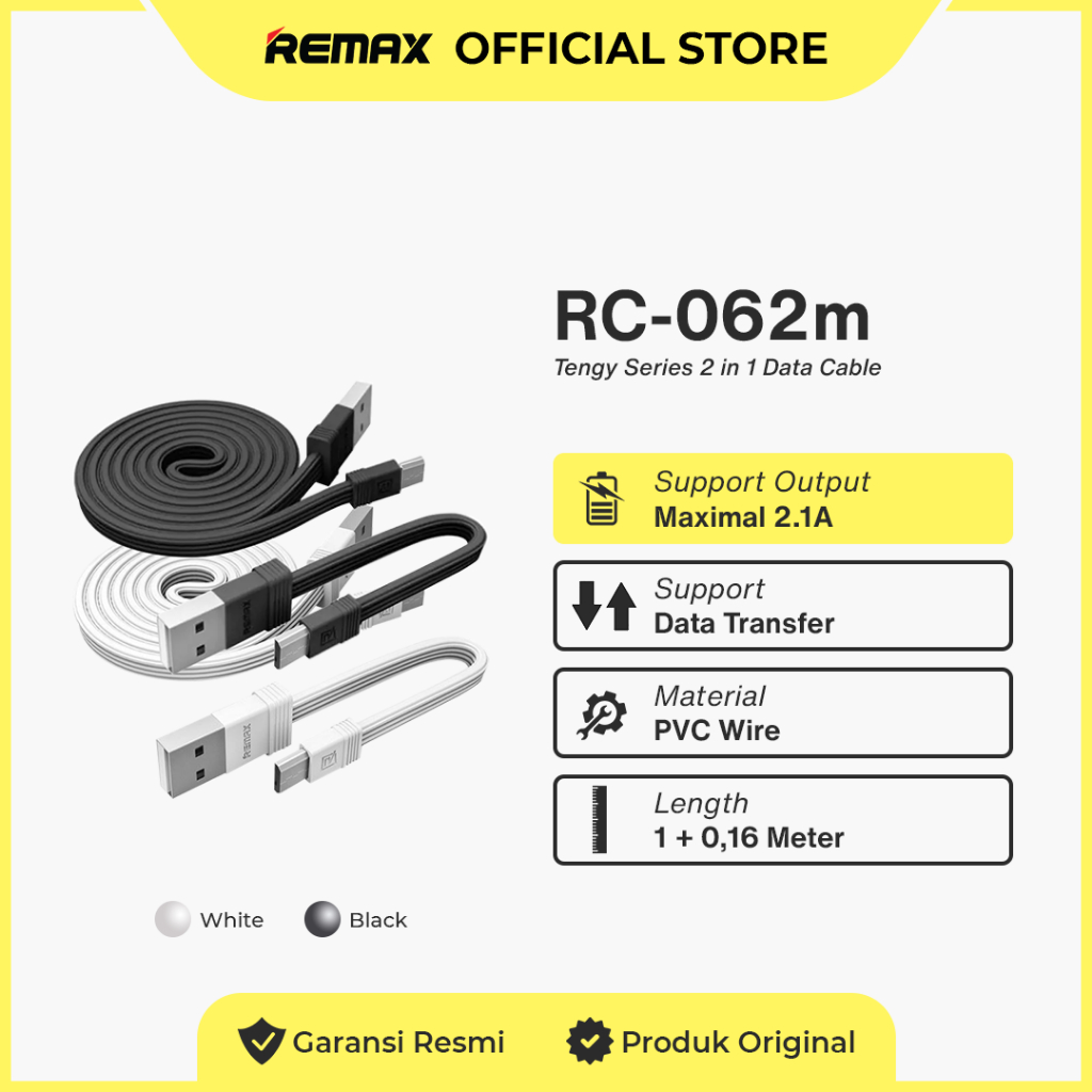 Remax Tengy Series Cable Charging 2in1(1M+0.16M) PVC Material For Micro ...