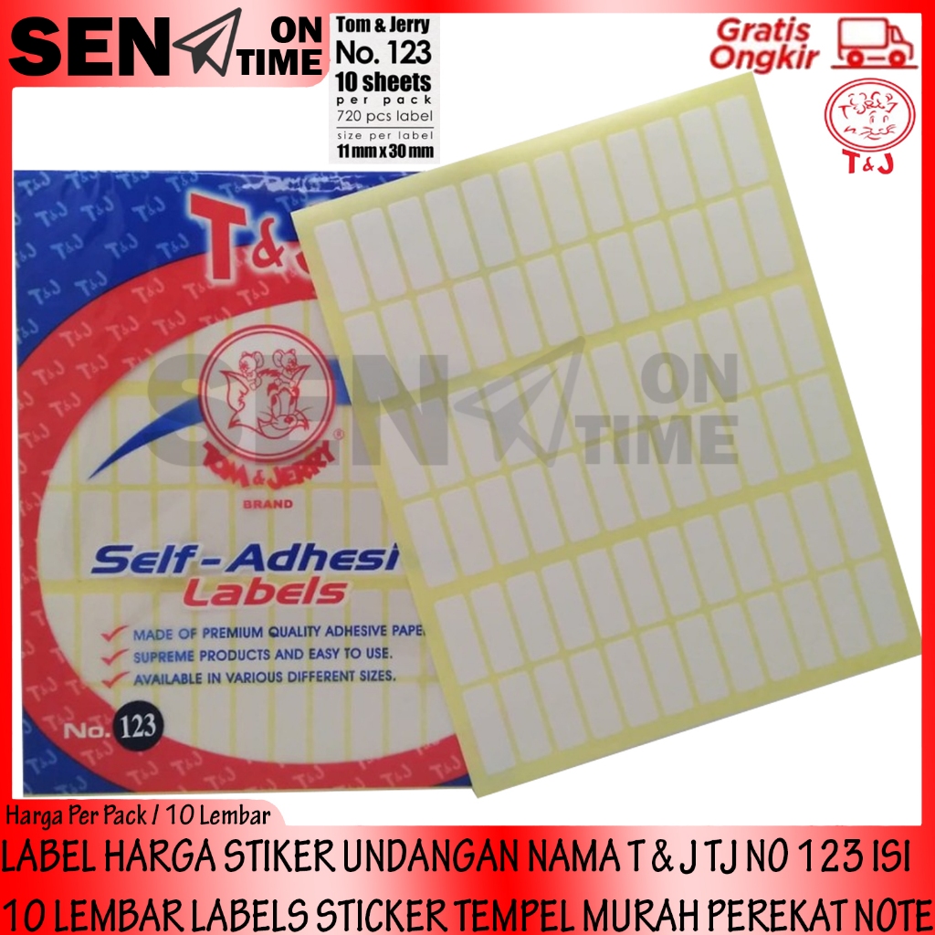 PERALATAN PUTIH T & J No. 123 Invitation Labels 123 Tj Tom Jerry Name Stickers Contents of 10 ...