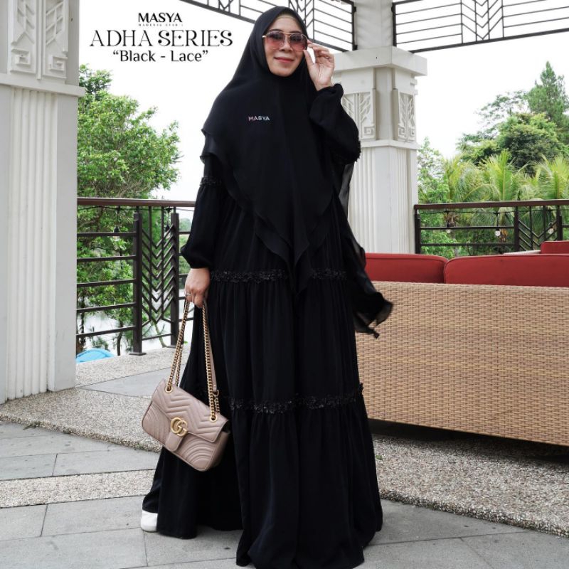 HITAM Set of Black Gamis Dress Jetblack Black Stripe Black Lace Luxury ...