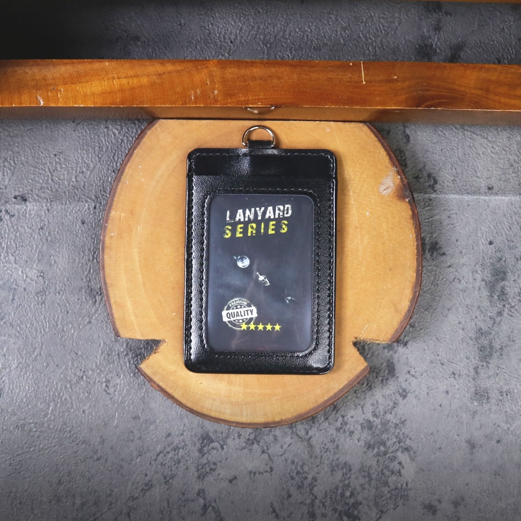 GANTUNGAN Id Card Hanger Name Tag Holder Synthetic Leather 2 Sides ...