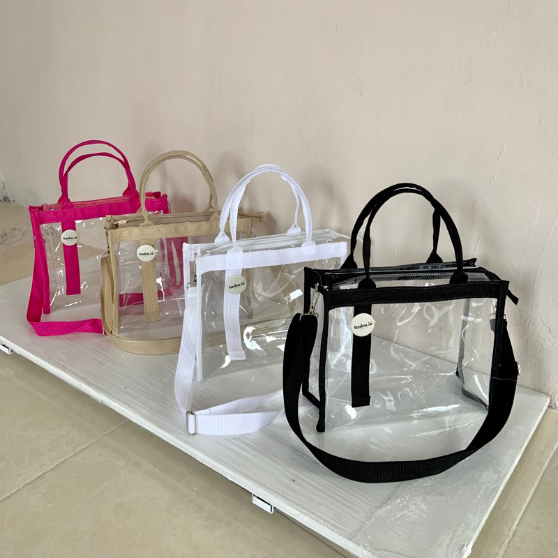 THICK PVC MIKA SLING BAG TRANSPARENT SLING BAG TOTE ZIPPER 25 x 10 x 20 ...