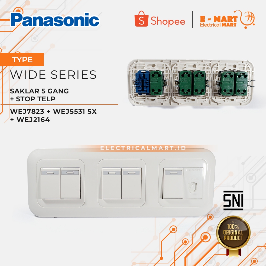 PUTIH Panasonic Combination Switch WEJ 5 x 5531W + WEJ 2164W White ...