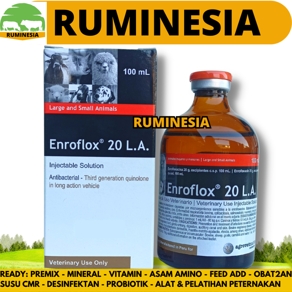 Enroflox LA 100ML AGROVET - Broad Spectrum Antibiotic Long Acting Animal Cow Goat Dog Pig ...