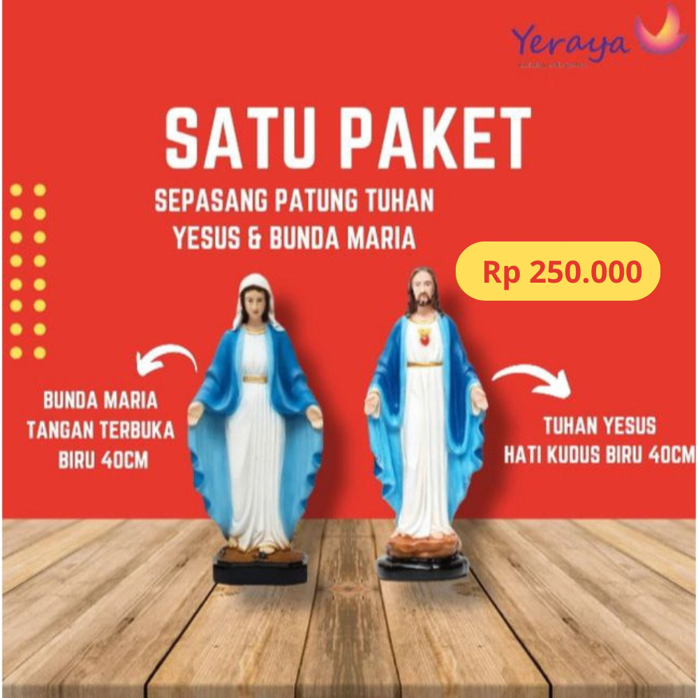 Pair of Spiritual Statue Displays of Our Lady Open Arms & Lord Jesus ...