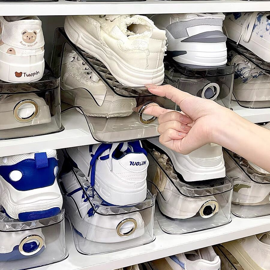 PUTIH Chic Living- Transparent Two Tier Stacking Shoe Box/White Plastic ...