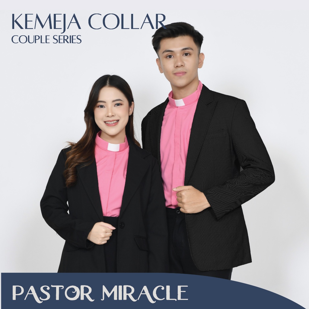 KEMEJA Miracle - New Pastor Pink Collar Shirt - Short - Plain - Jos ...