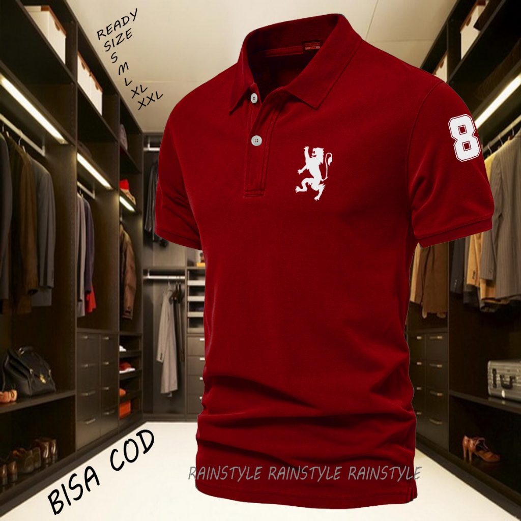 T-Shirt POLO T-Shirt Lion collar Sleeve 8 Text White Adult Collar T ...