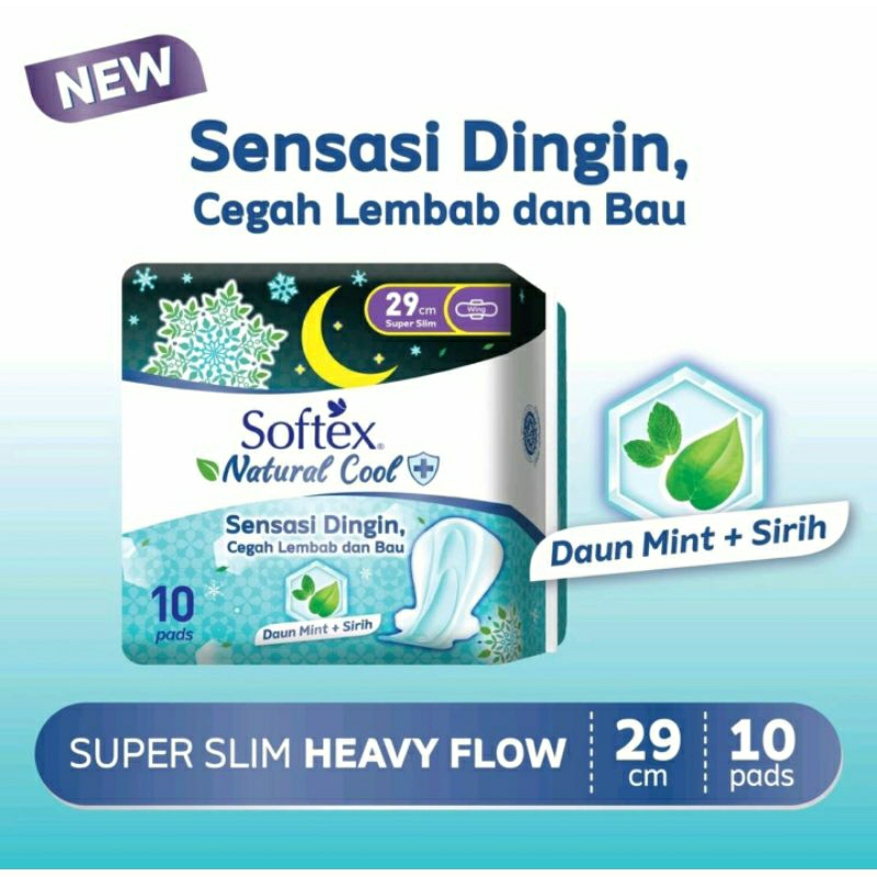 [NEW] Softex Natural COOL + Night Mint Leaves & Super Slim Betel 29cm contains 10 pads Sanitary ...