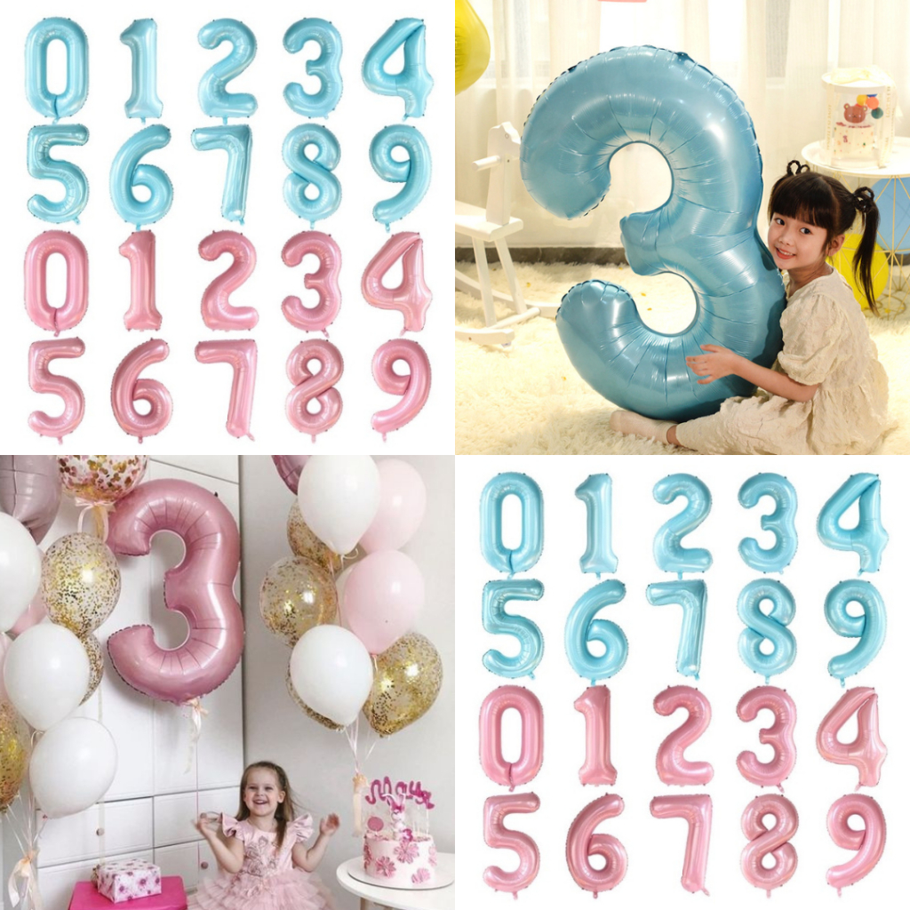 Jumbo Pink and Pastel Blue number balloon 80 cm | Shopee Malaysia
