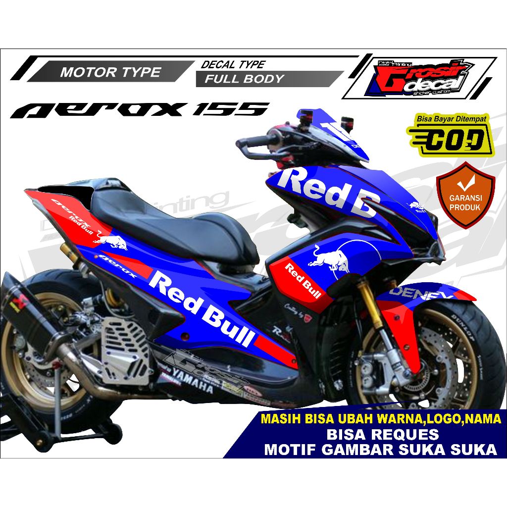 Sticker Decal Sticker Aerox 155 Redbull Full Body Fullblok Free Custom ...