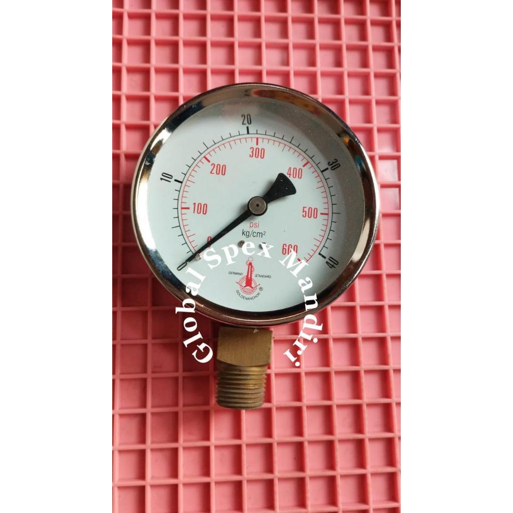 Golden ANCHOR PRESSURE GAUGE STEEL CASE 4 INCH 40 Bar 600 Psi GERMANY ...