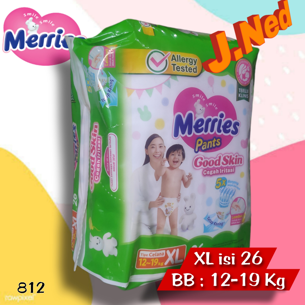 J812 (Xl 26pcs) Baby Diaper Merries Pants Good Skin (Pants Type) | Shopee Malaysia