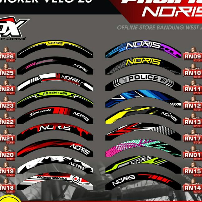 Bicycle rim stickers, pacific noris bicycle rim stickers, contains 6 ...