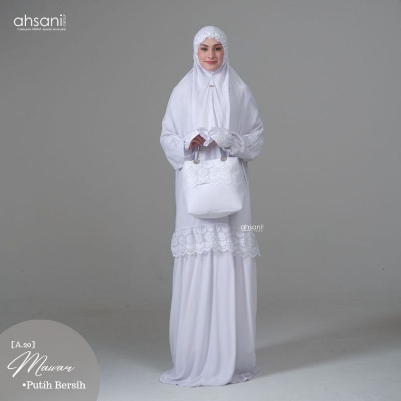 KATUN Ahsani Mawar Canal Mukena A20 Broken white Plain Cotton Twill Jumbo Large Mukena Hajj ...