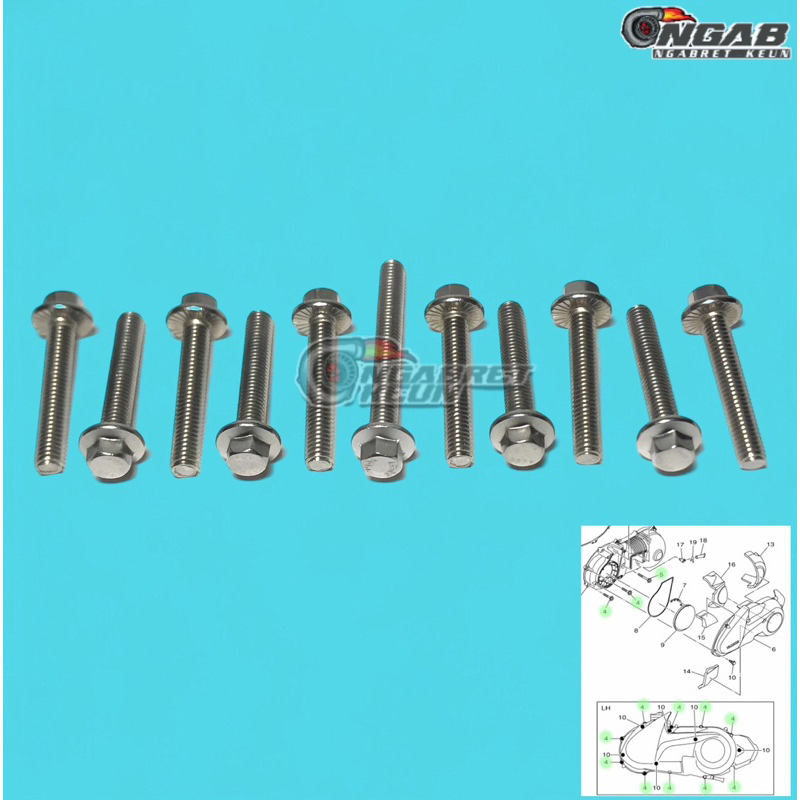 Full SET STAINLESS BOLT BLOCK COVER CVT TUB NMAX AEROX 155 LEXI ORI ...