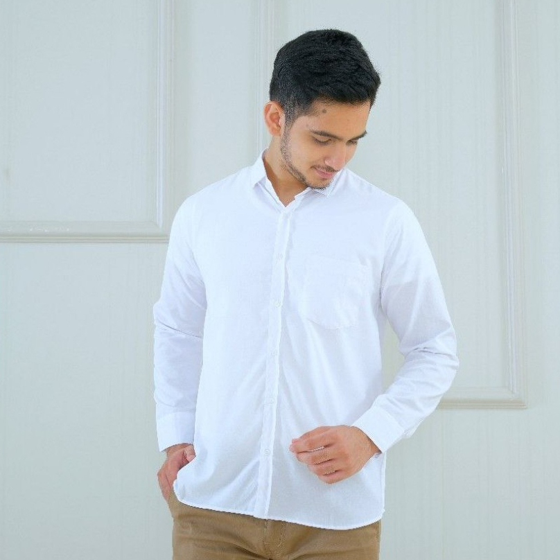 HITAM KEMEJA PUTIH Slimfit Men's Plain White Shirt | Men's Long Sleeve ...
