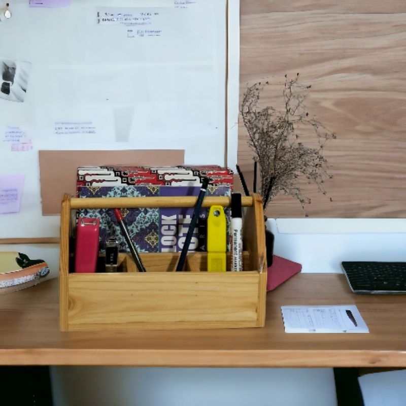 KAYU Wooden stationary box/pen holder/pencil holder wooden pencil box ...
