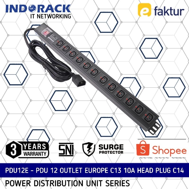Pdu12e PDU INDORACK 12 Outlet 10A Europe C13 Head Plug C14 Power Distribution Unit Rack Server ...
