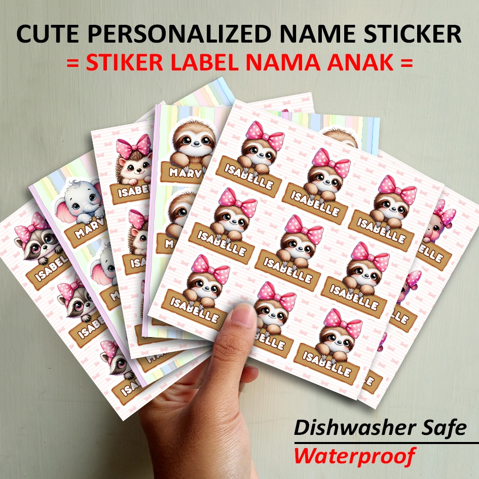 Cute ANIMAL CHILDREN'S NAME STICKER TAG NAME KOALA NAME TAGS HIPPO ...
