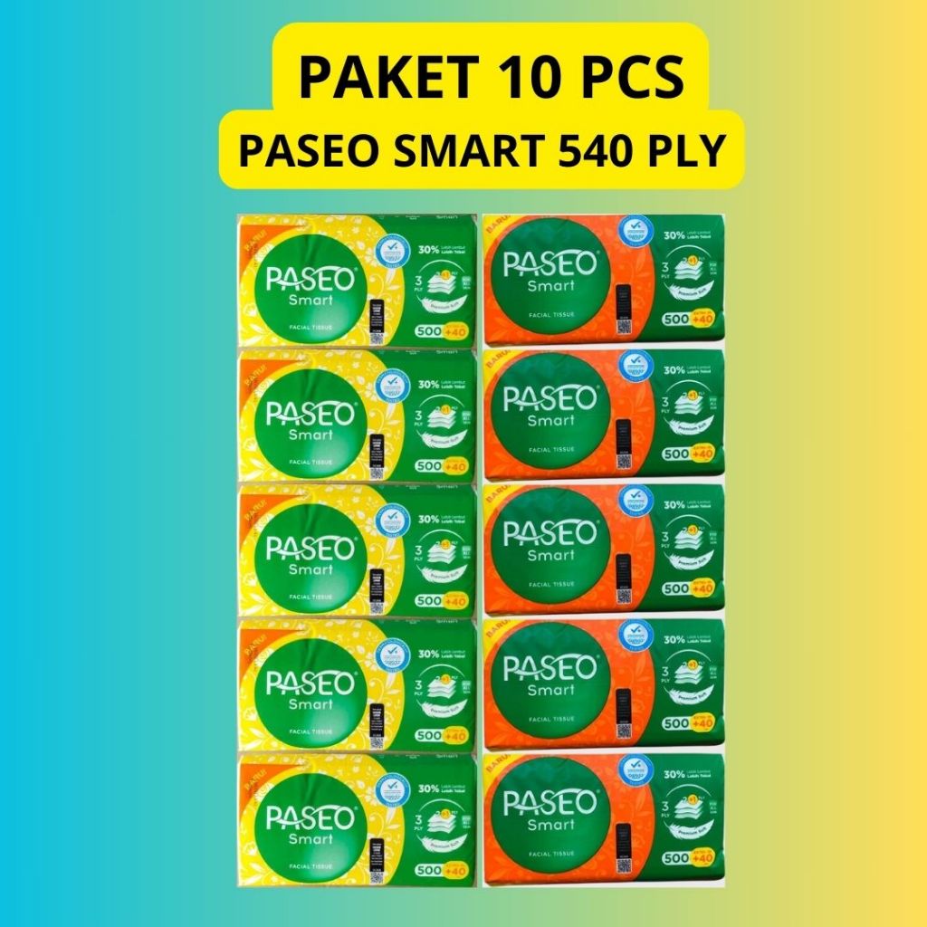 PASEO PACKAGE 10 PCS Smart Tissue 540 Ply (500+40) 3 Ply facial Tissue ...
