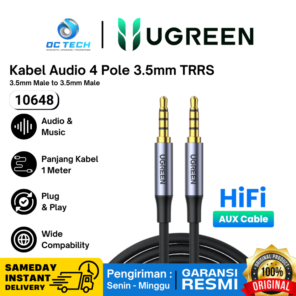 Ugreen Aux Cable TRRS 3.5mm Male to Male 4 Pole Jack Aux Audio Call 1 ...