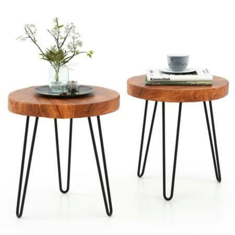 KAYU Minimalist teak wood corner table/round coffee table | Shopee Malaysia