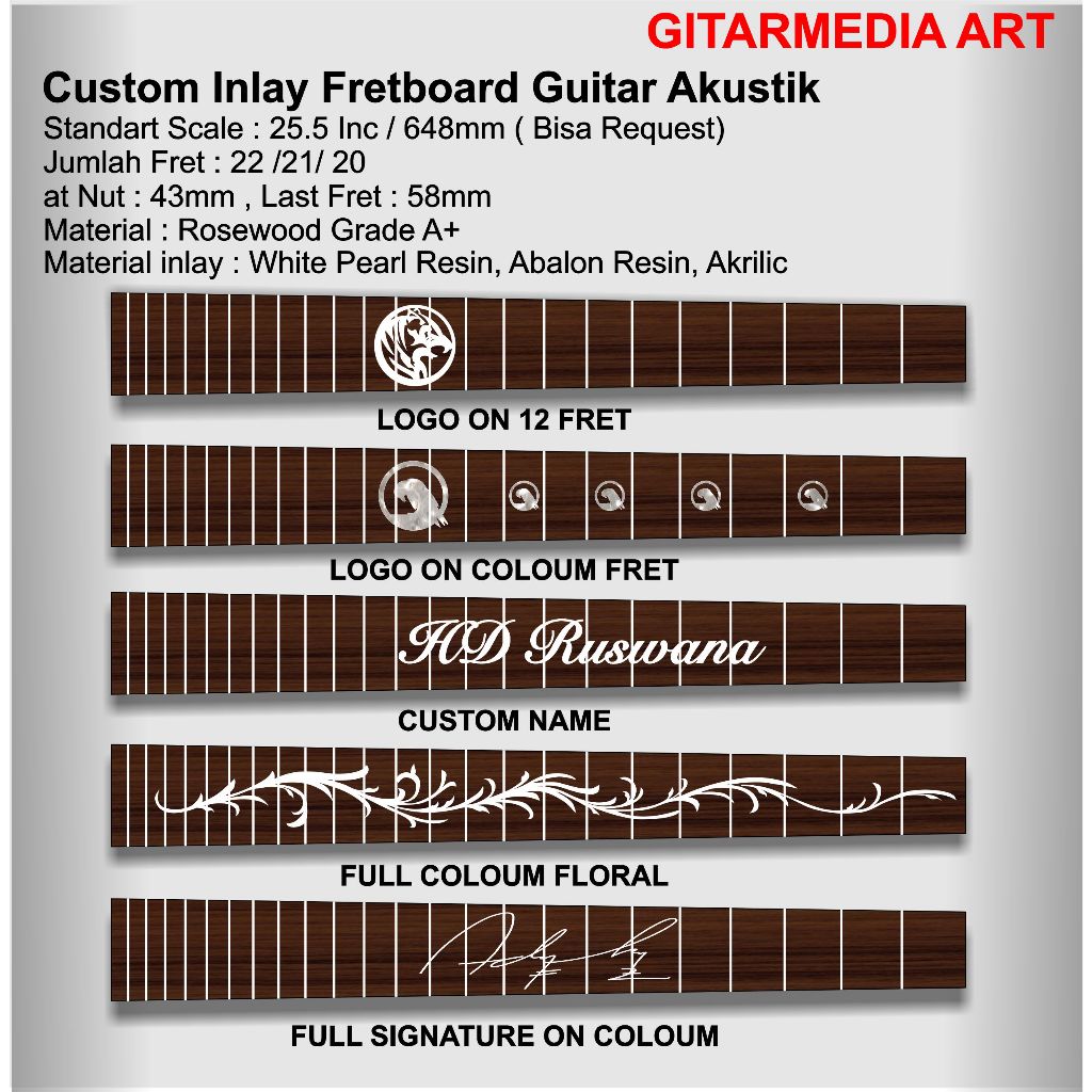 Custom INLAY Acoustic Guitar FRETBOARD - Acoustic Guitar FRETBOARD ...