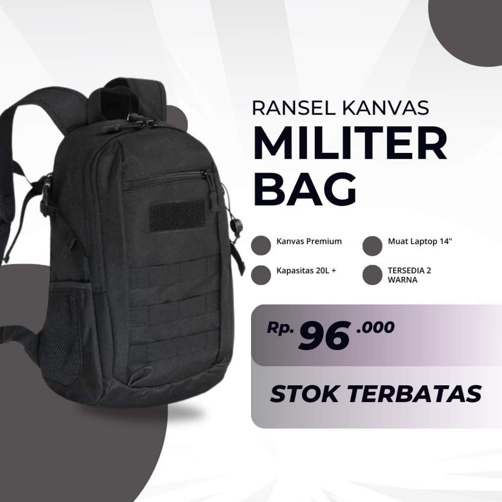 HITAM Military Backpack Canvas Mini Bakcpack Tactical Canvas 20L ...